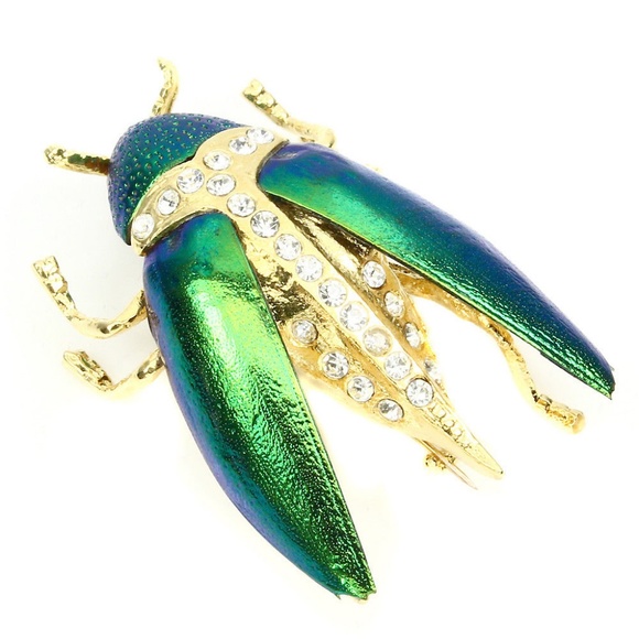 Jewelry | New 51ct Green Beetle Ss 925 Crystal Brooch Pin | Poshmark
